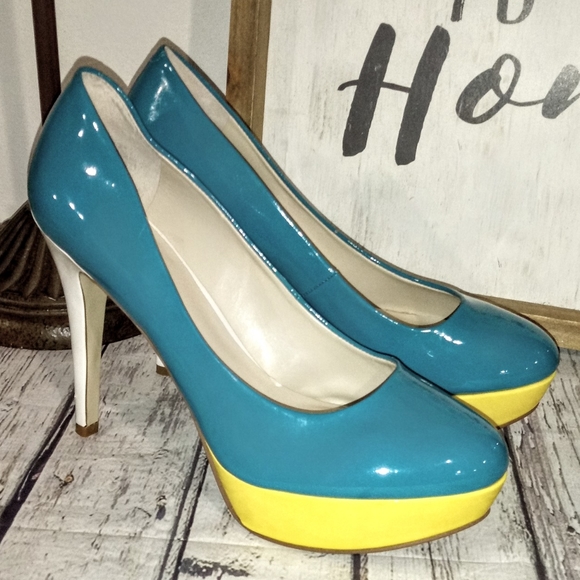 Nine West | Shoes | Nine West Turquoise Yellow Color Block Platform ...